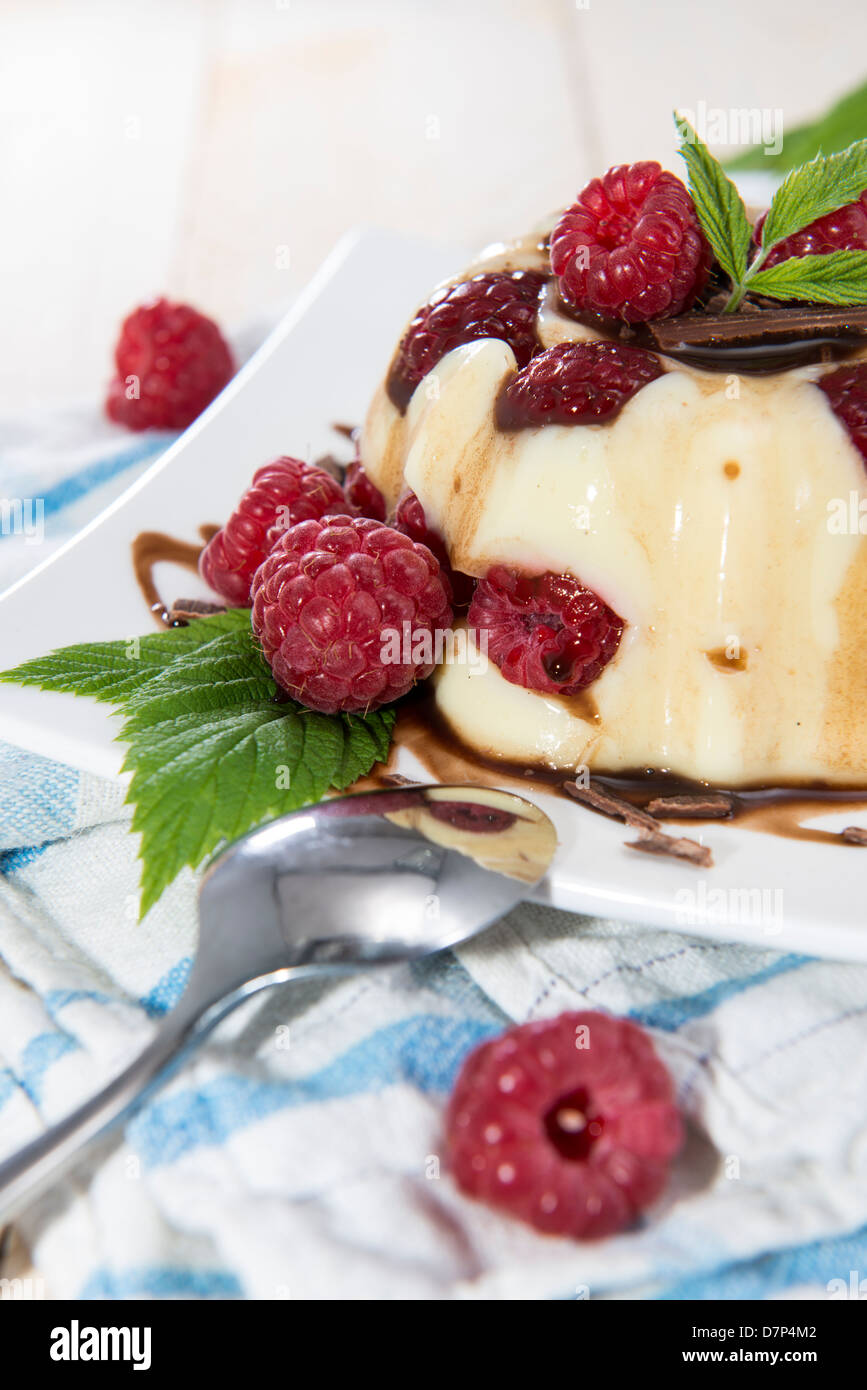 Homemade Raspberry Vanilla Pudding with fresh fruits and chocolate ...
