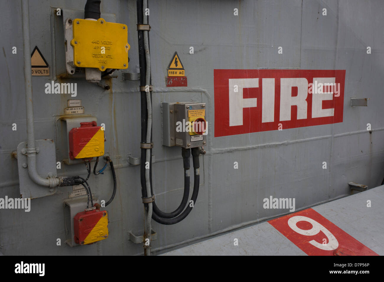 Emergency fire muster station point on-board the Royal Navy's aircraft ...
