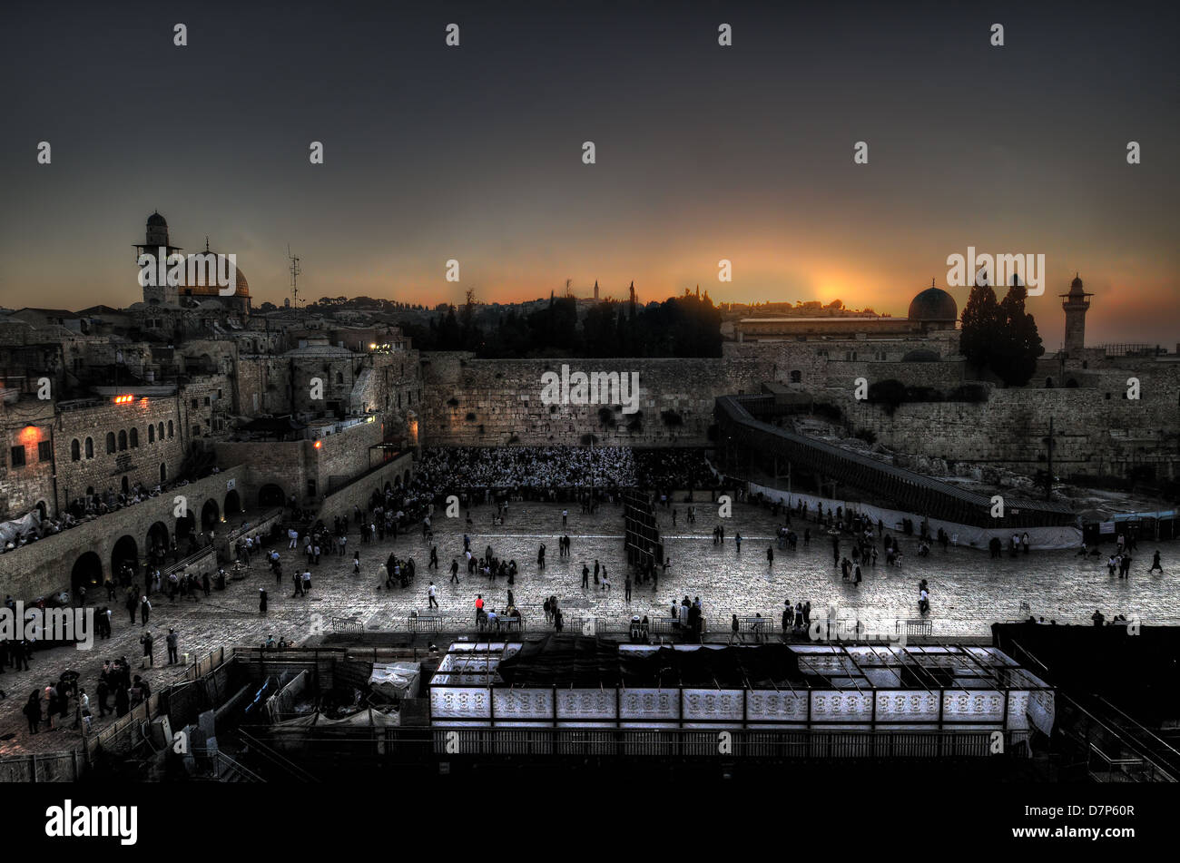 Sunrise over the Conflict - Twilight Panorama of Jerusalem Western Wall ...