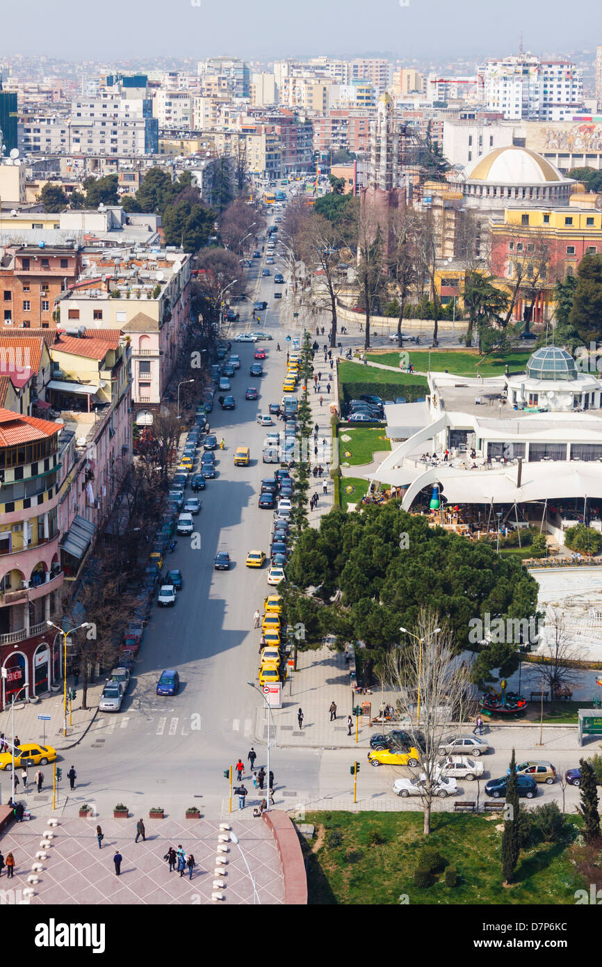 Tirana downtown overview with Rinia Park and Taivani center. Albania ...