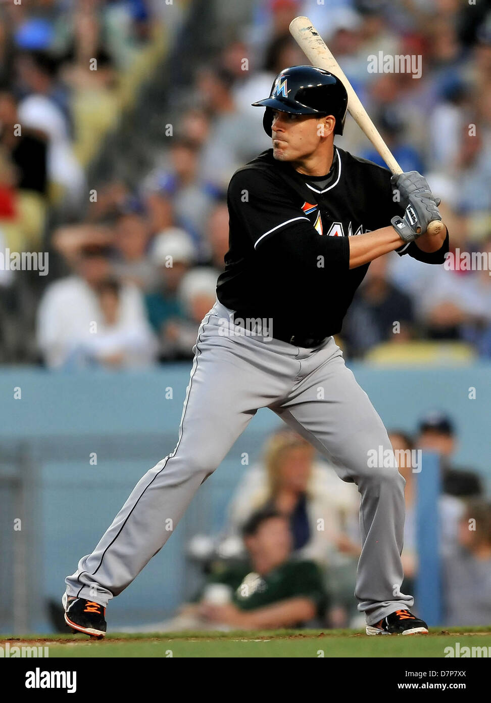 Los Angeles, CA. 11th May 2013. Miami Marlins first baseman Greg Dobbs ...