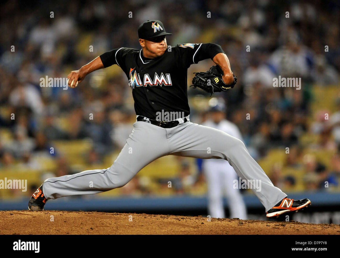 Los Angeles, CA. 11th May 2013. Miami Marlins relief pitcher A.J. Ramos ...