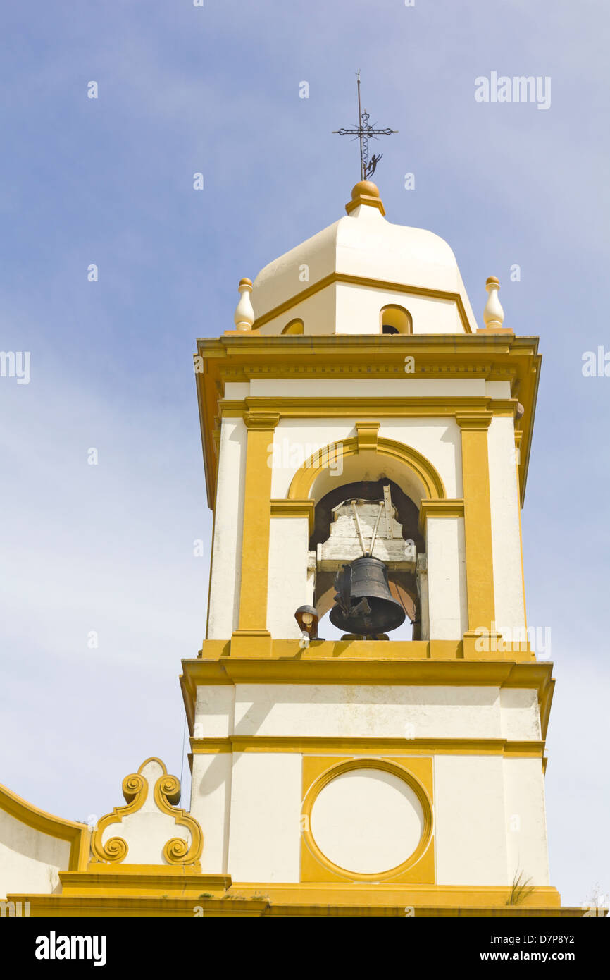 Spanish colonial-style bell tower, in the province of Rio Negro ...