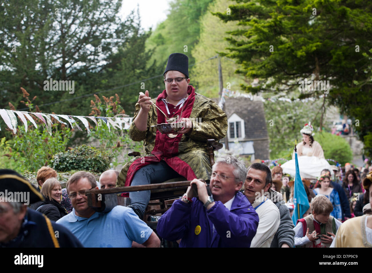 The Mayor at the May day procession in Randwick Gloucestershire England ...