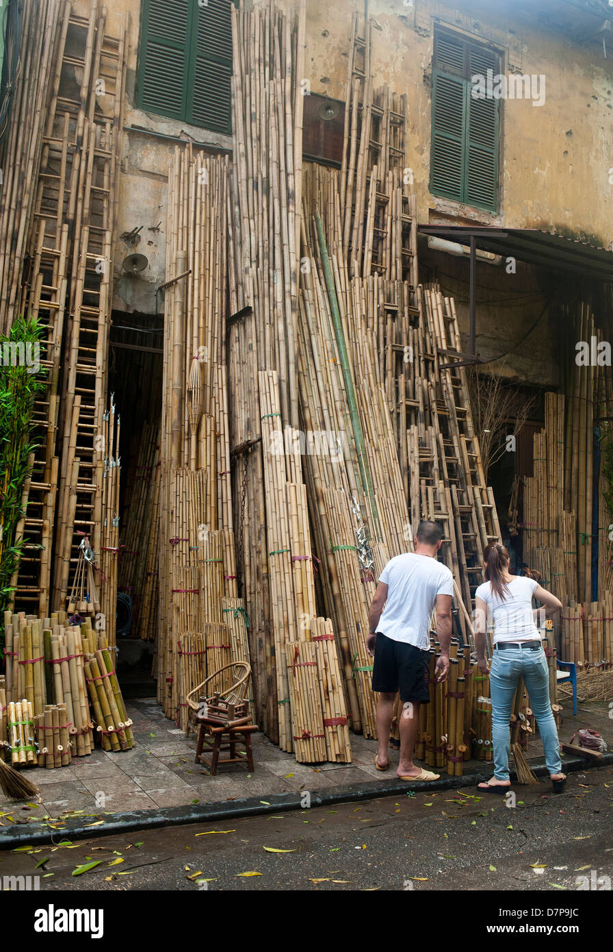 Hanoi, Vietnam - Bamboo Selling Business Ladder Street, Old Quarter ...