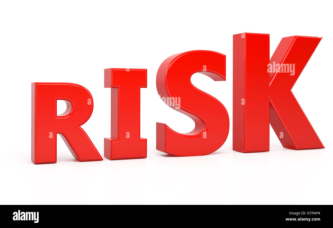 risk text 3d isolated over white background Stock Photo - Alamy
