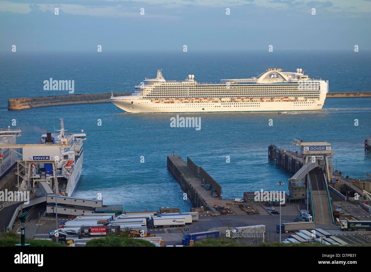 Emerald Princess Cruise Ship Leaving Dover Harbour in the evening sun ...