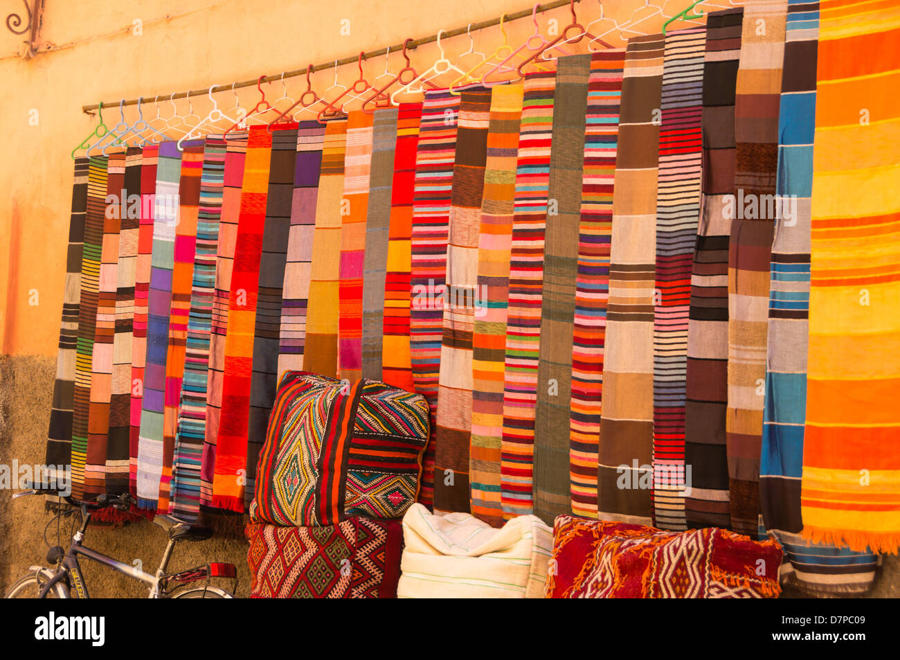 Marrakesh - colours of woven kilims, shawls or throws in the souk of ...