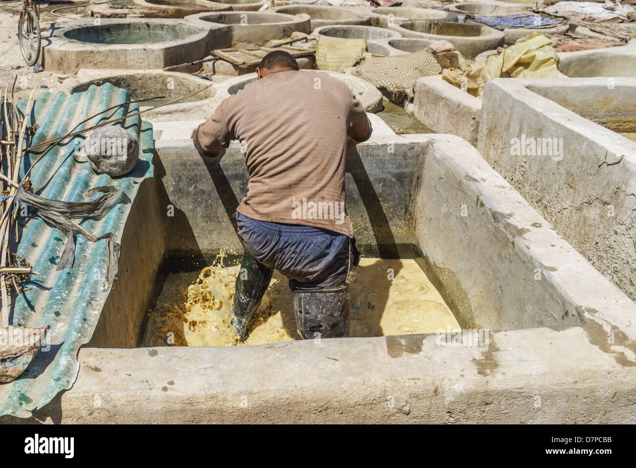 Marrakesh - the Tanneries, north of the souk district. Leather and skin ...