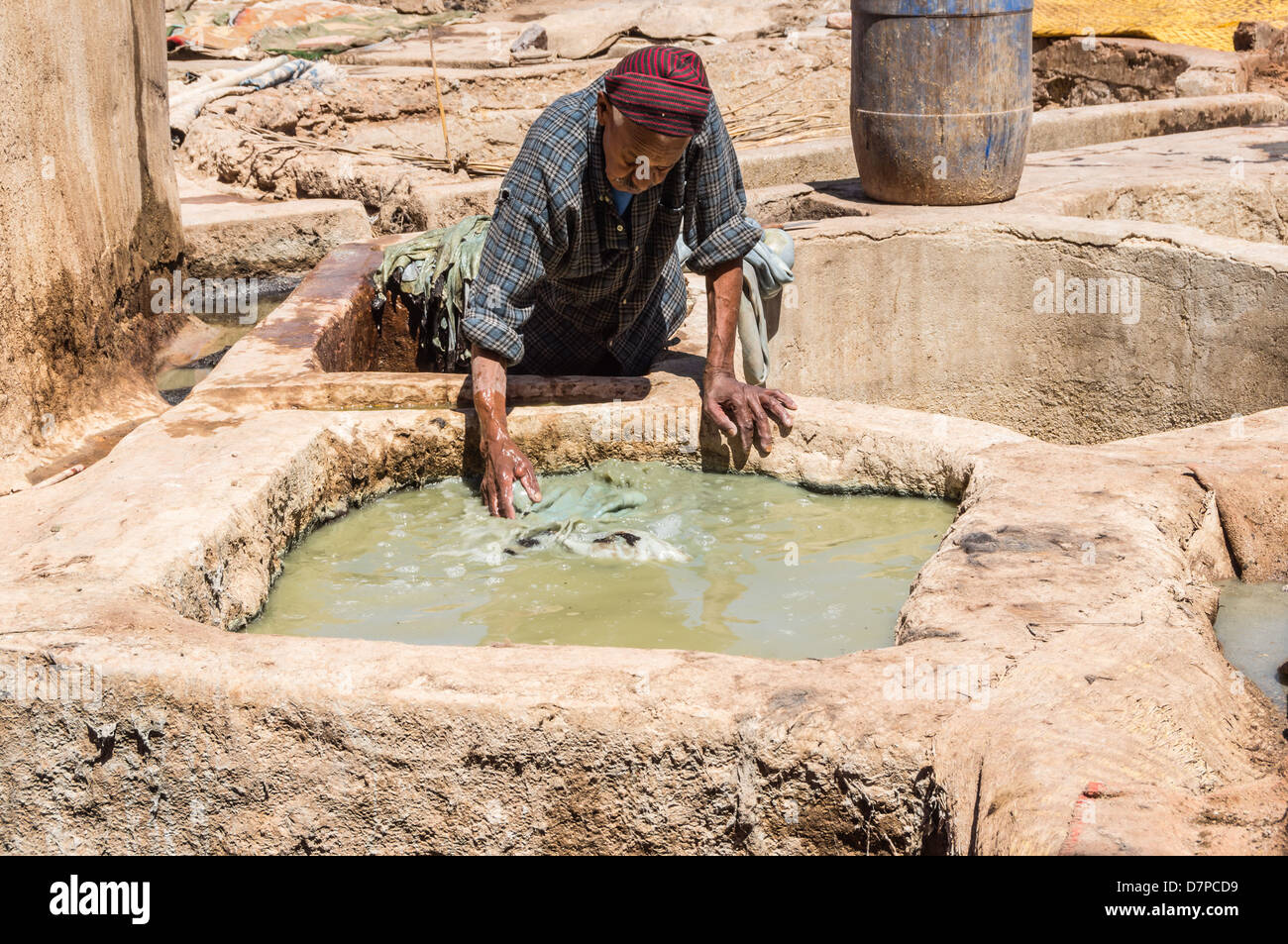 Marrakesh - the Tanneries, north of the souk district. Leather and skin ...