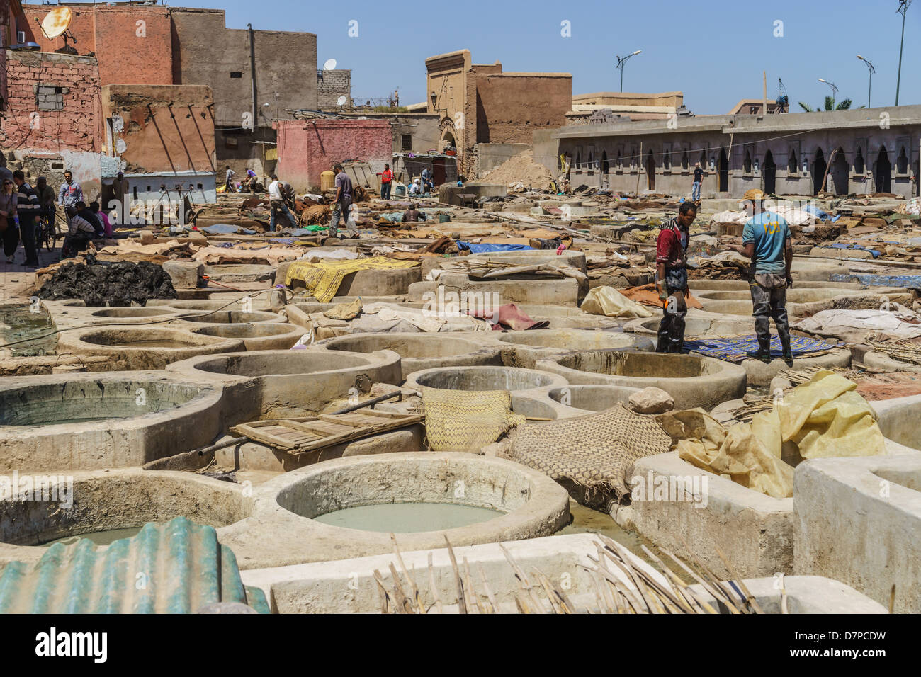 Marrakesh - the Tanneries, north of the souk district. Leather and skin ...