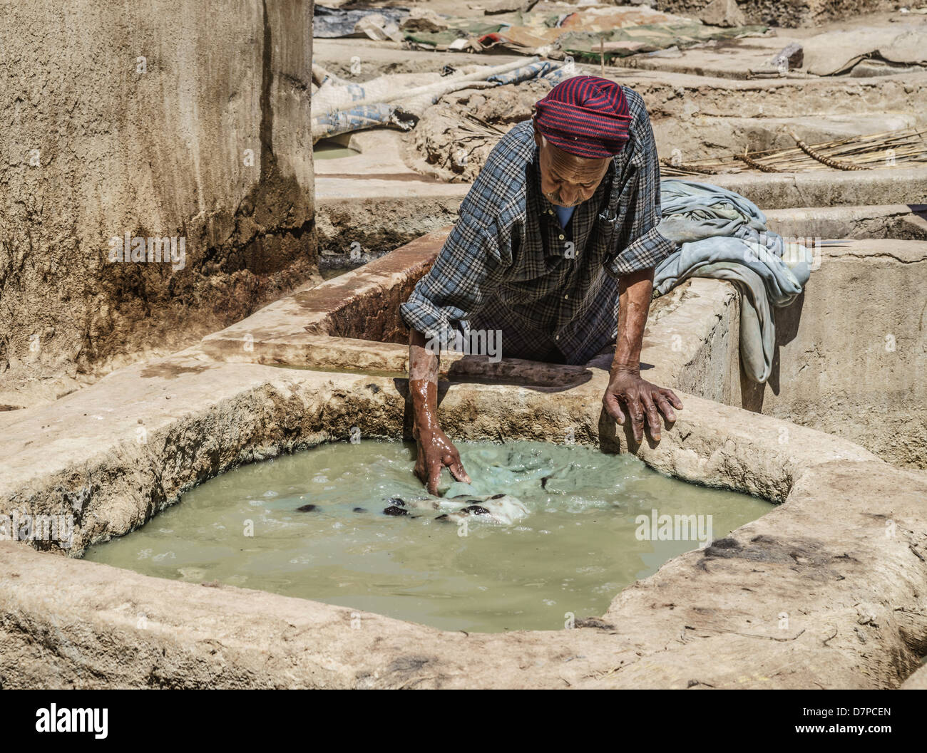 Marrakesh - the Tanneries, north of the souk district. Leather and skin ...