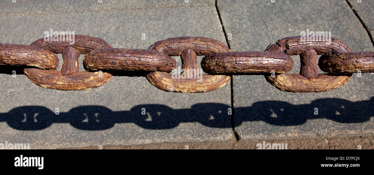 Heavy rust on the links of a chain barrier near the Golden Gate Bridge ...