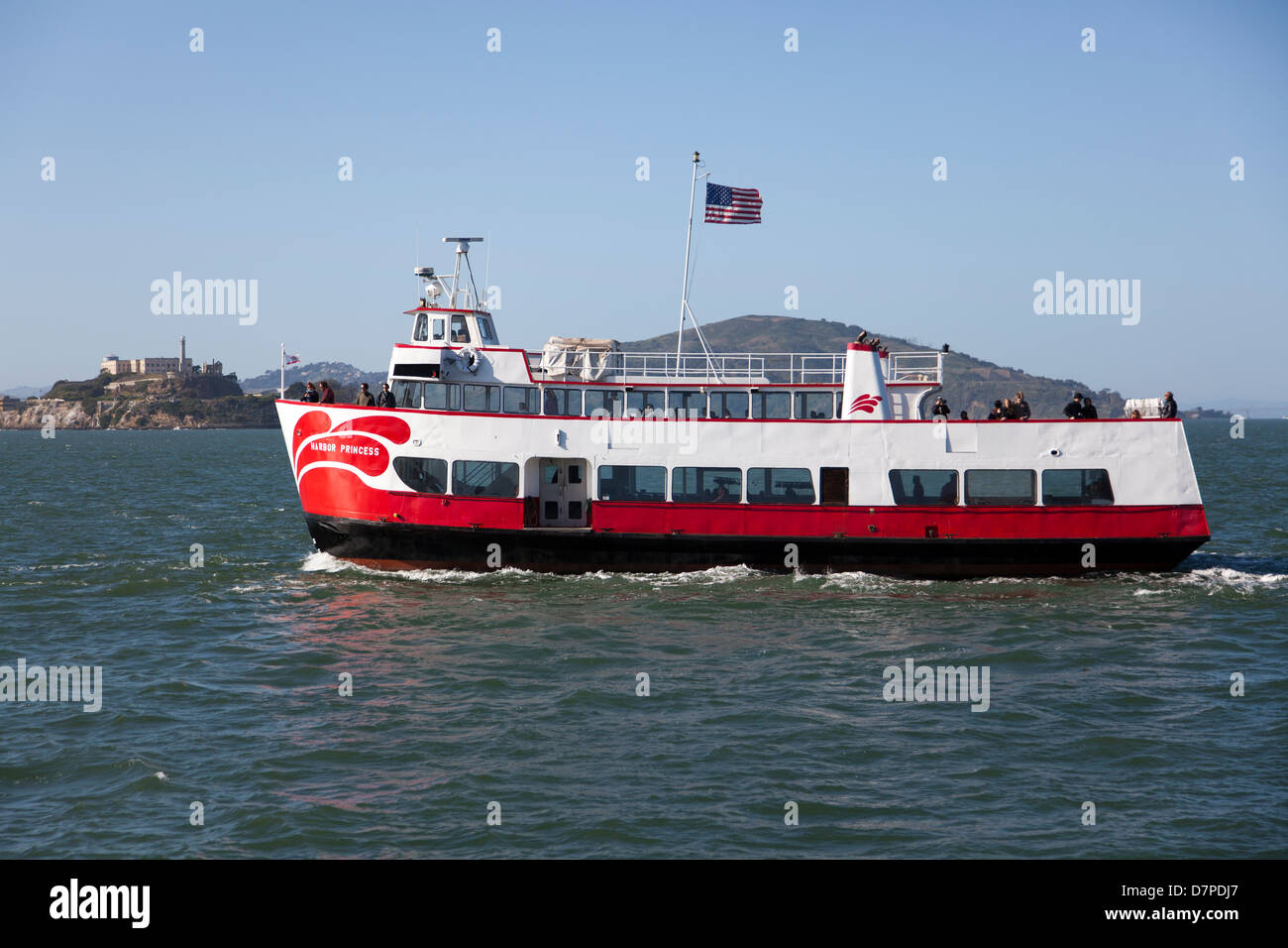 Red and White Fleet's ship Harbor Princess with Alcatraz island in the ...
