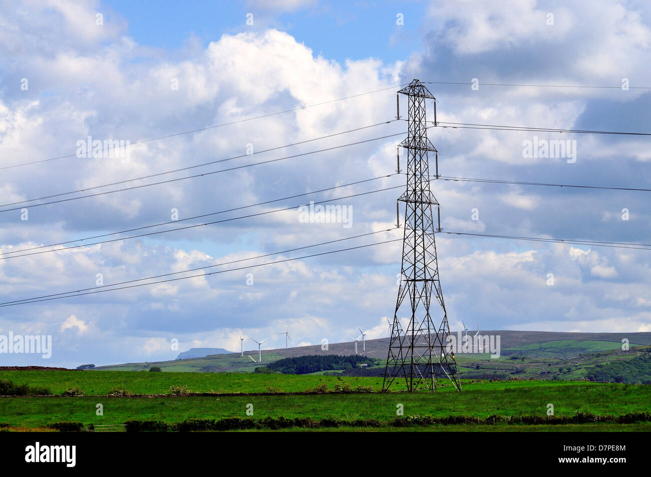 Electric pylon ,wind farm ,country side, Lancashire ,Cumulus Clouds ...