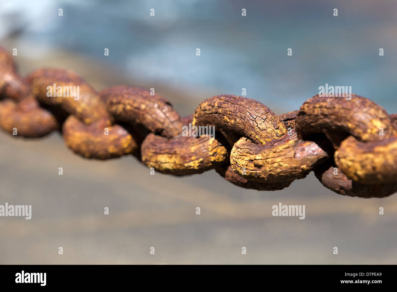 Heavy rust on the links of a chain barrier near the Golden Gate Bridge ...