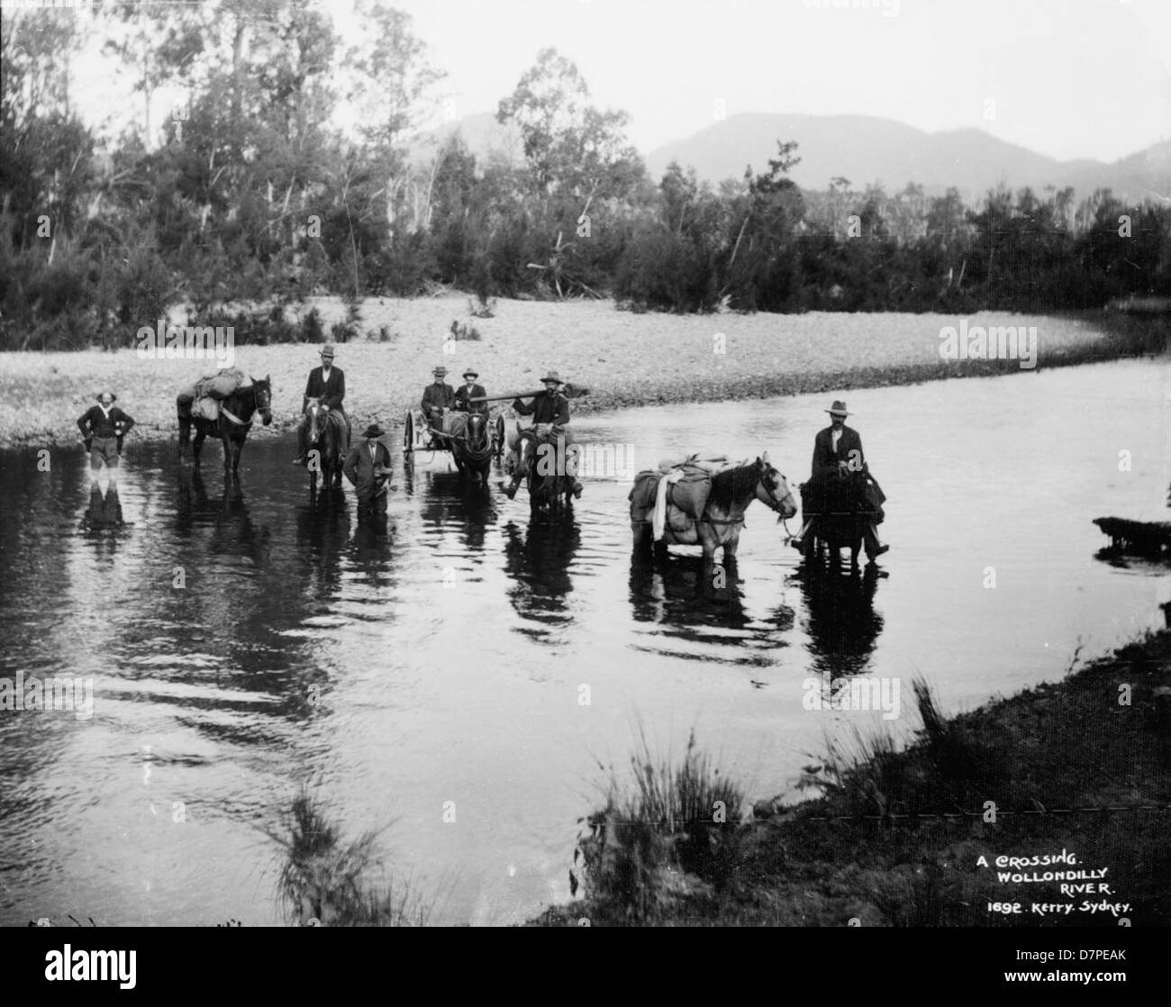 Cowboy crossing river Black and White Stock Photos & Images - Alamy