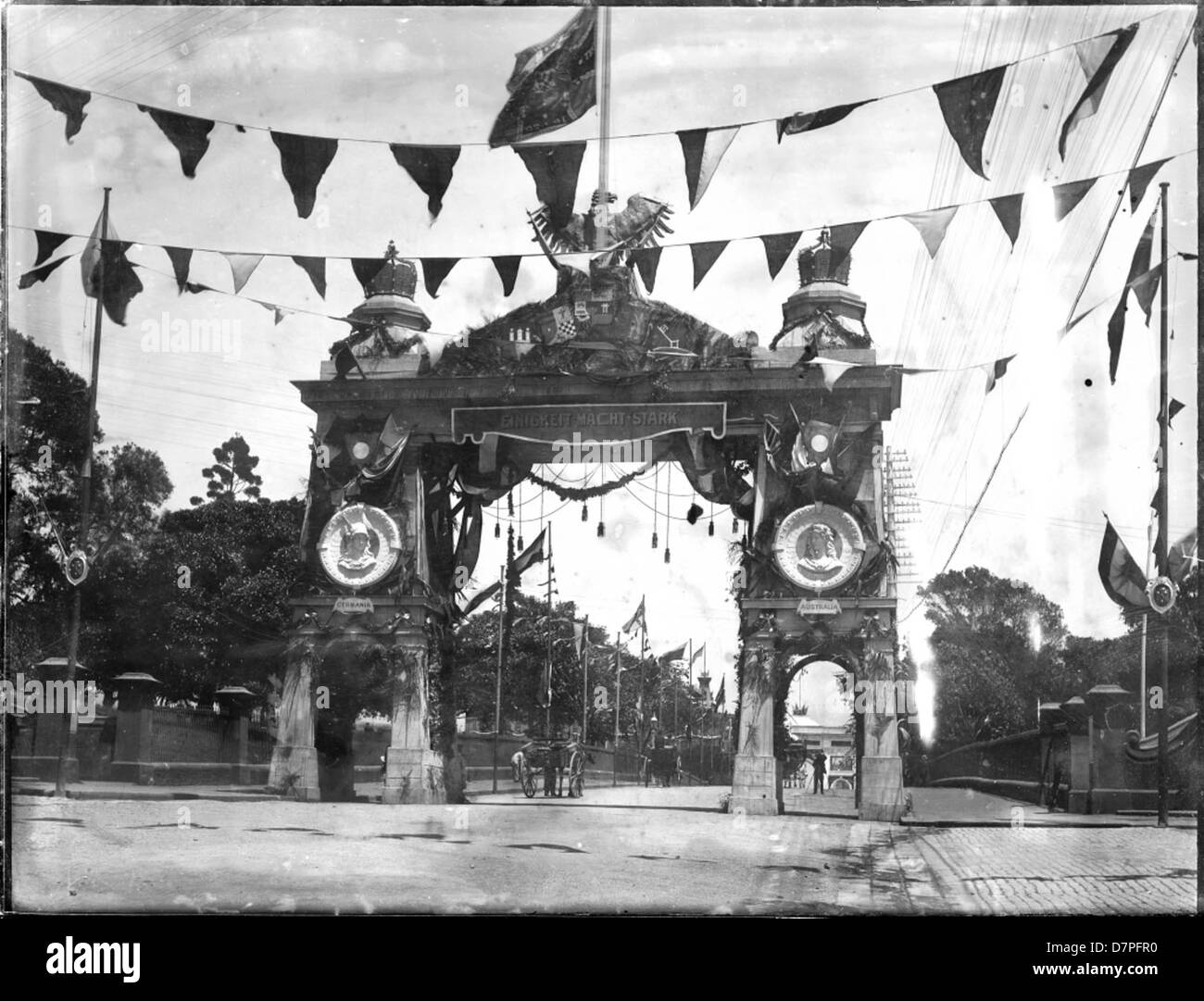The Federation Arch, constructed in 1901, stands over a tree-lined ...