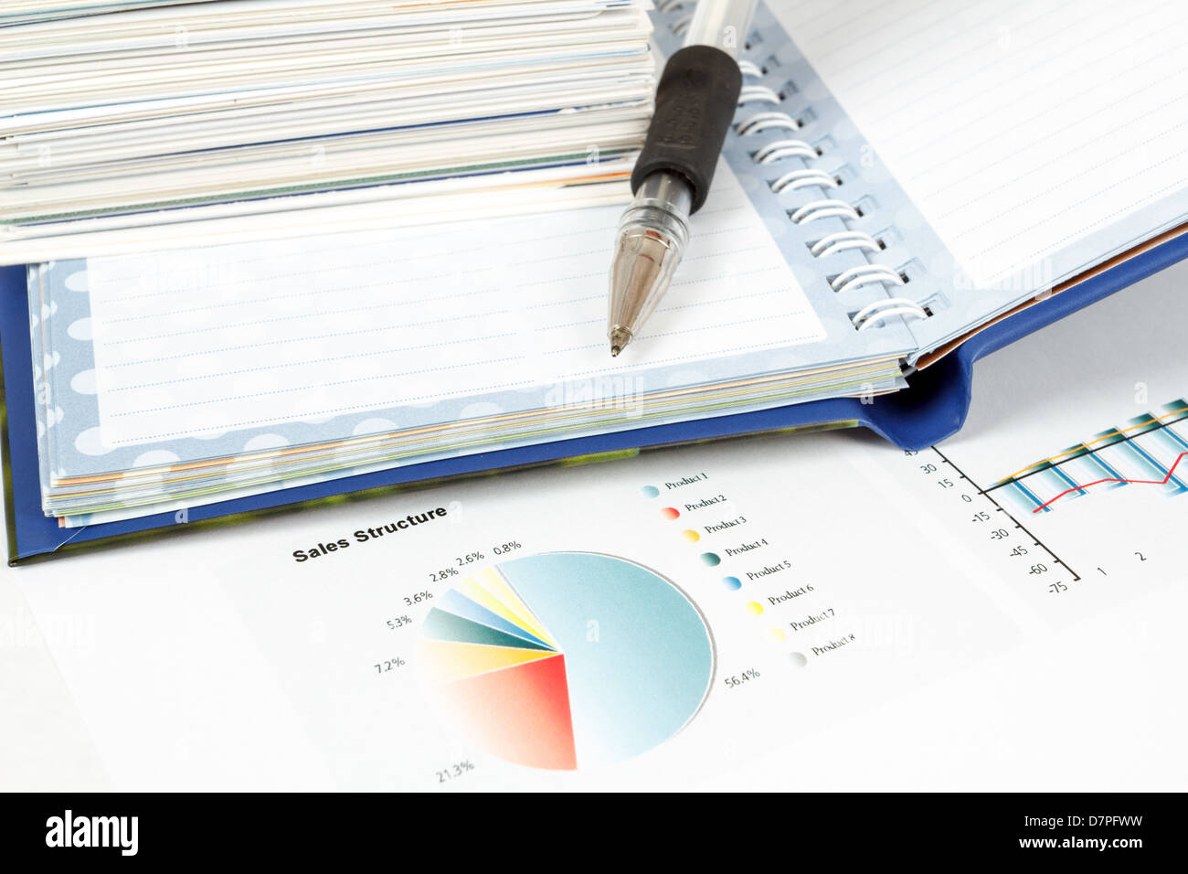 charts, pen, business cards, notes, workplace businessman, business ...