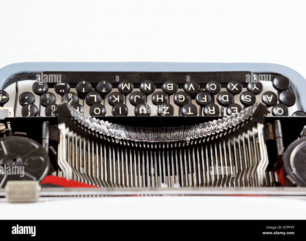 retro typewriter close up with detail of keys and letters mechanism ...