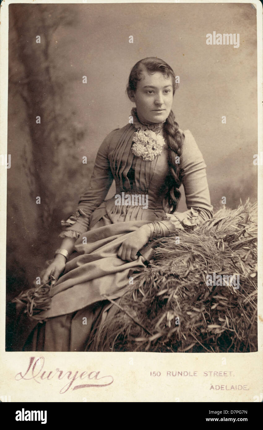 A portrait of a young woman from 1850, featuring a long braid and a ...