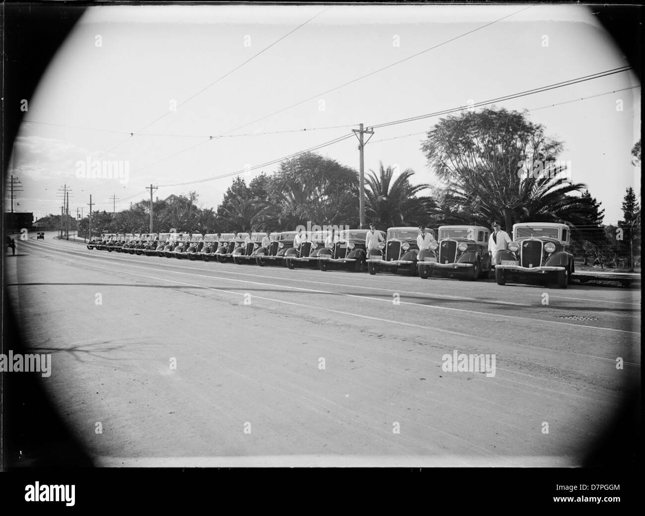 A historic photograph of All British Cab Service taxi cabs along the ...