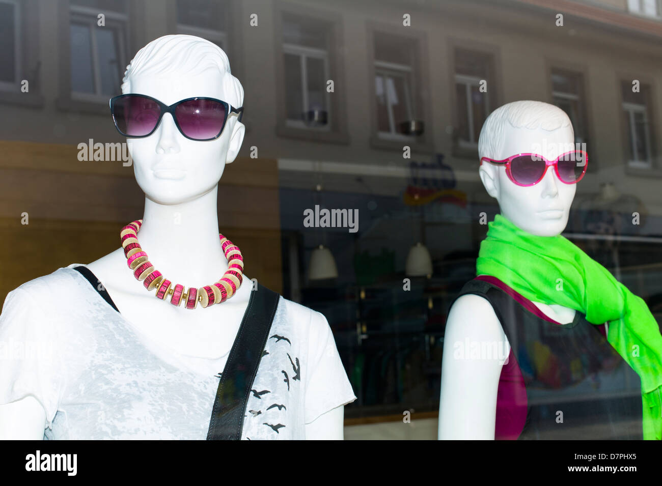 Dummies in a clothes shop window Durlach Baden-Wuerttemberg Germany ...