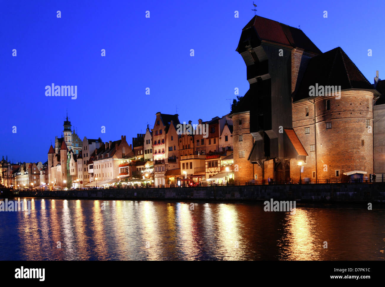 River Motlawa with Promenade and Crane Gate, Gdansk, Poland Stock Photo ...