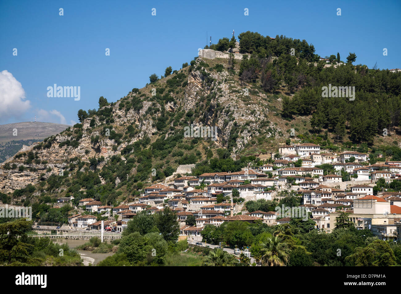 A prospect of The old town of Berat in Albania with the Mangalemi ...
