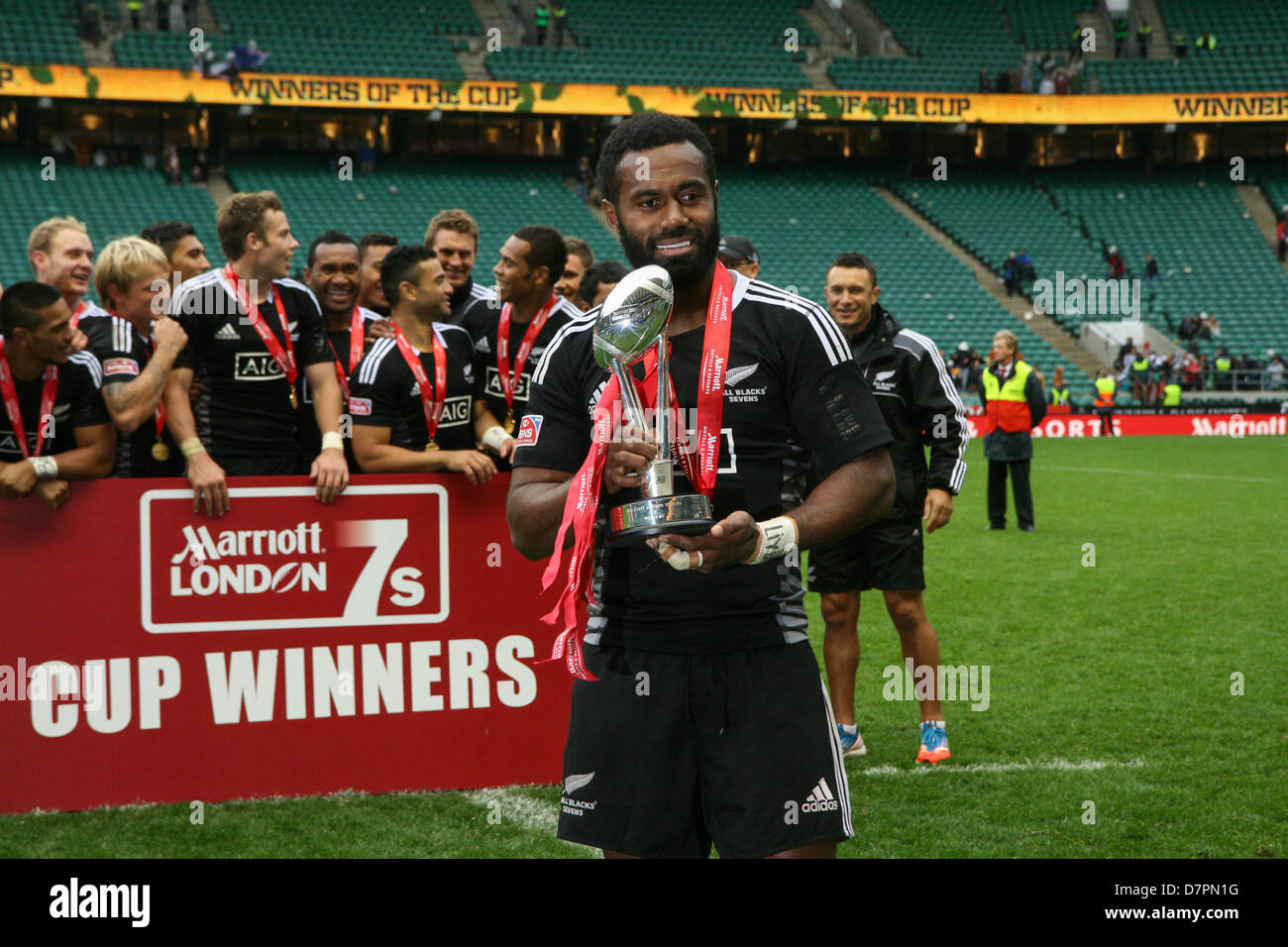 London, UK. 12th May 2013. Tomasi Cama with the London 7s Cup after New ...