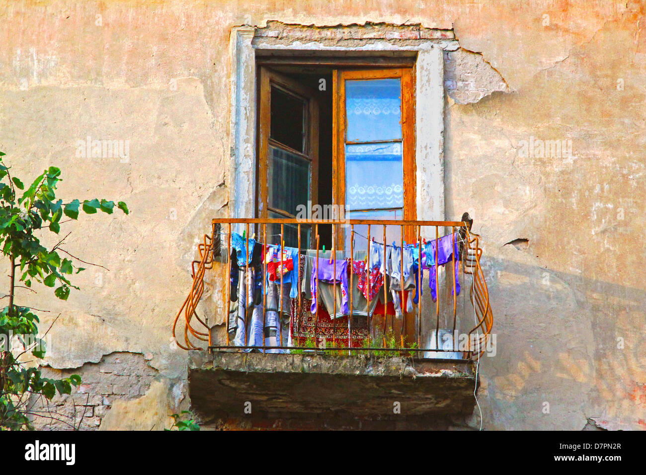 Balcony in the old house Stock Photo - Alamy