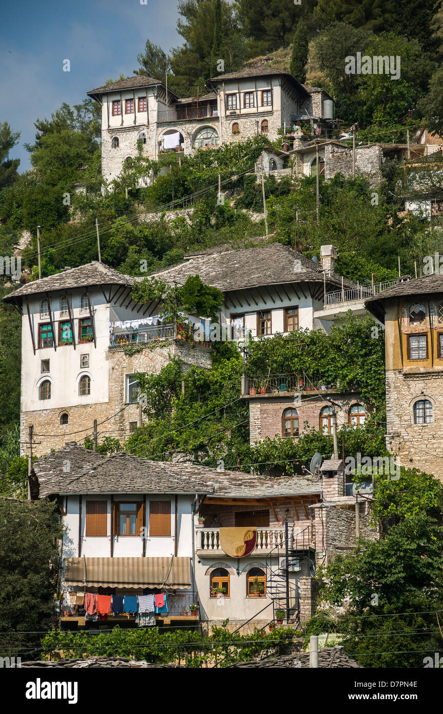 Traditional, ottoman period, stone roofed, houses in the old town of ...