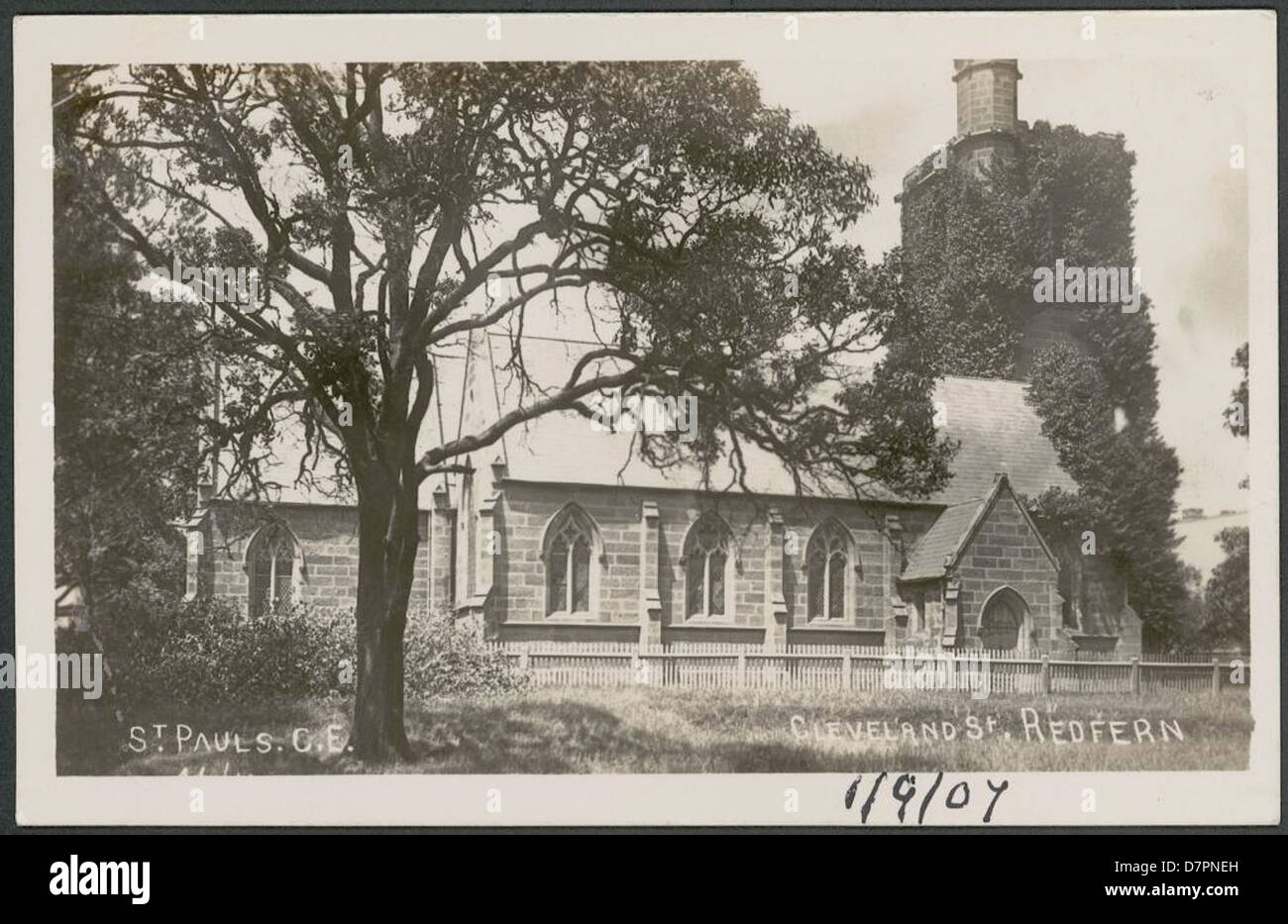 St. Paul's Church of England in Redfern, photographed in 1907, is a ...