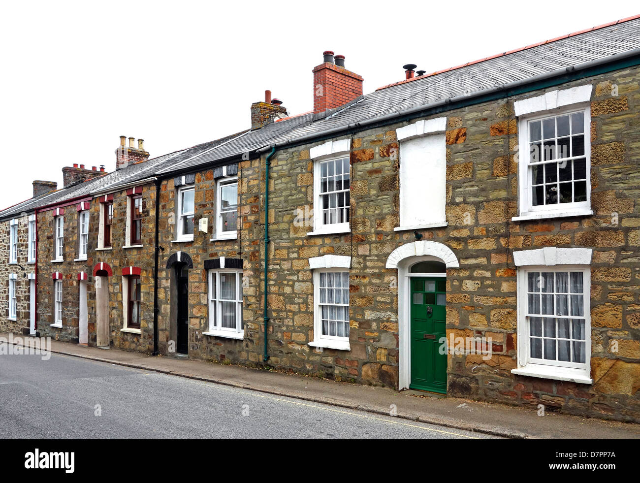 A row of old tin miners cottages in the village of chacewater, cornwall ...