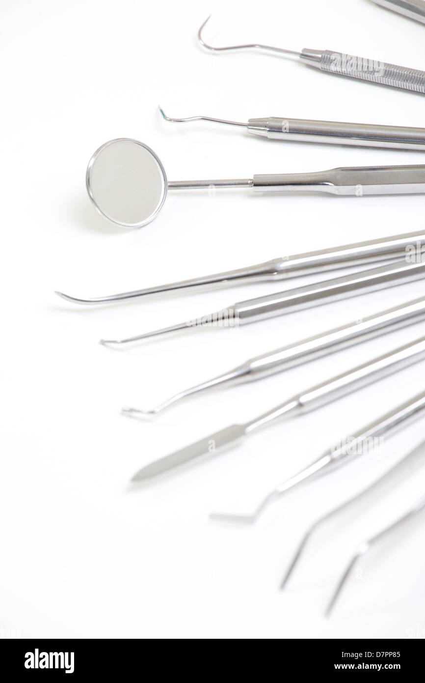 Set of metal medical equipment tools for teeth dental care Stock Photo ...