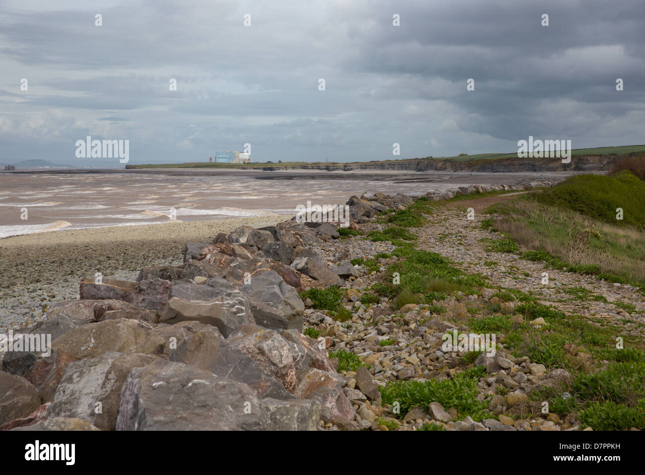 Lilstock beach near the Hinkley Point nuclear power station and Kilve ...