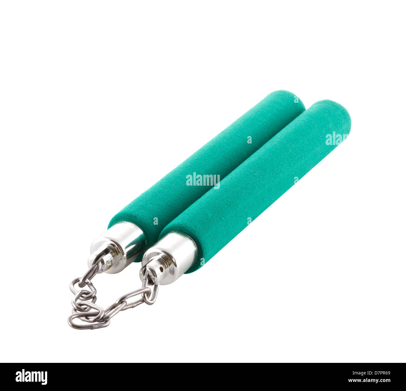 Training children nunchuck on a white background Stock Photo - Alamy