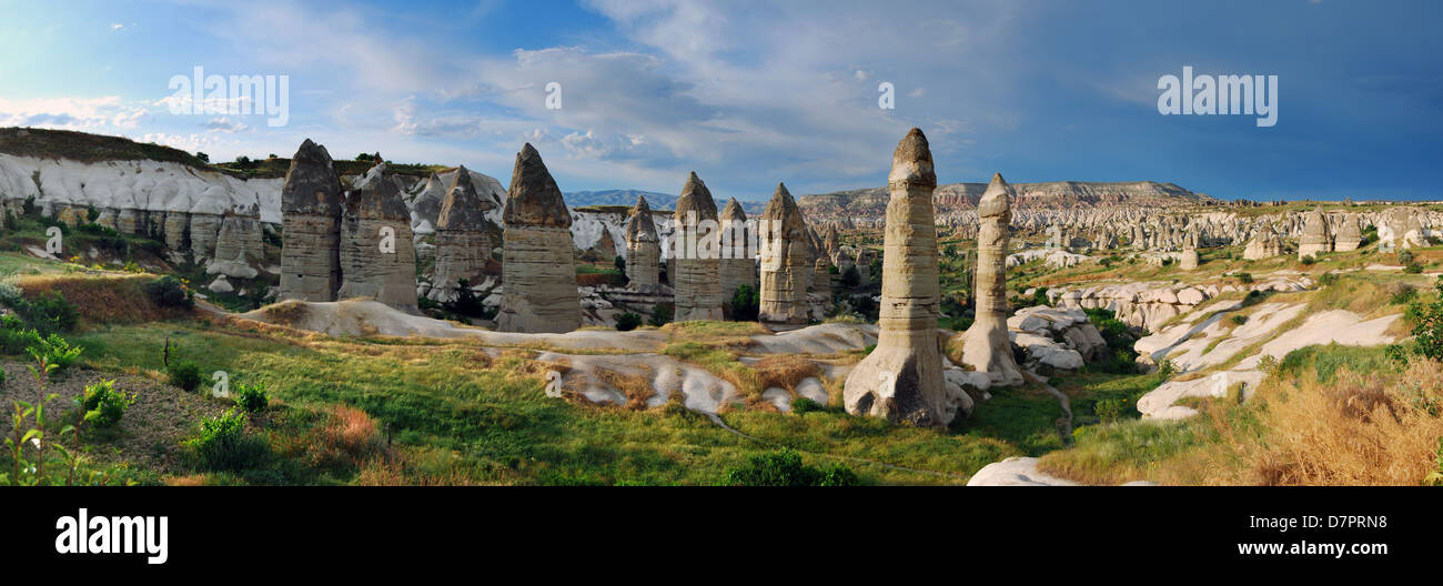 Cappadocia landscape with vulcanic rocks and houses carved in this rock ...