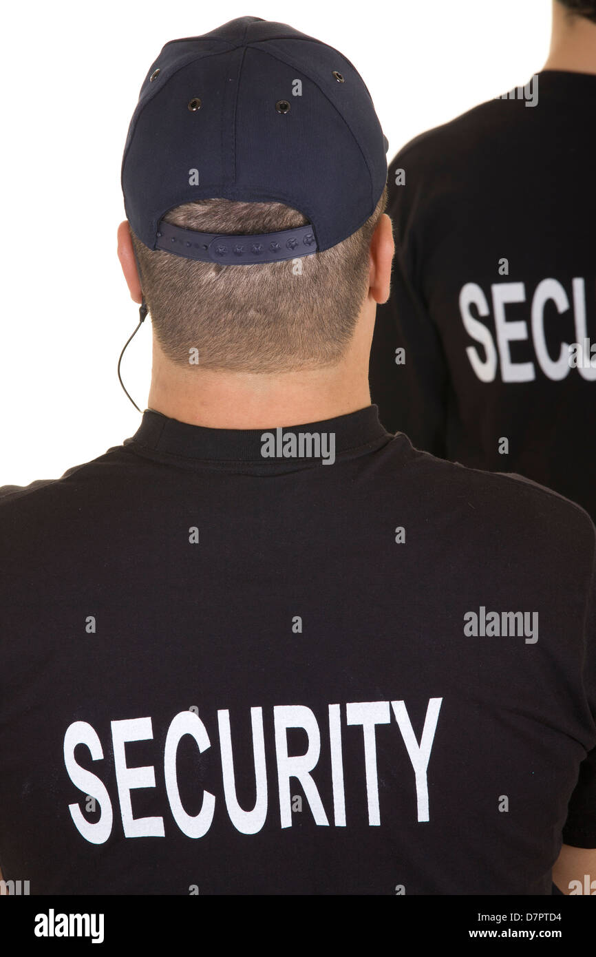 back of two security guards isolated on white Stock Photo - Alamy