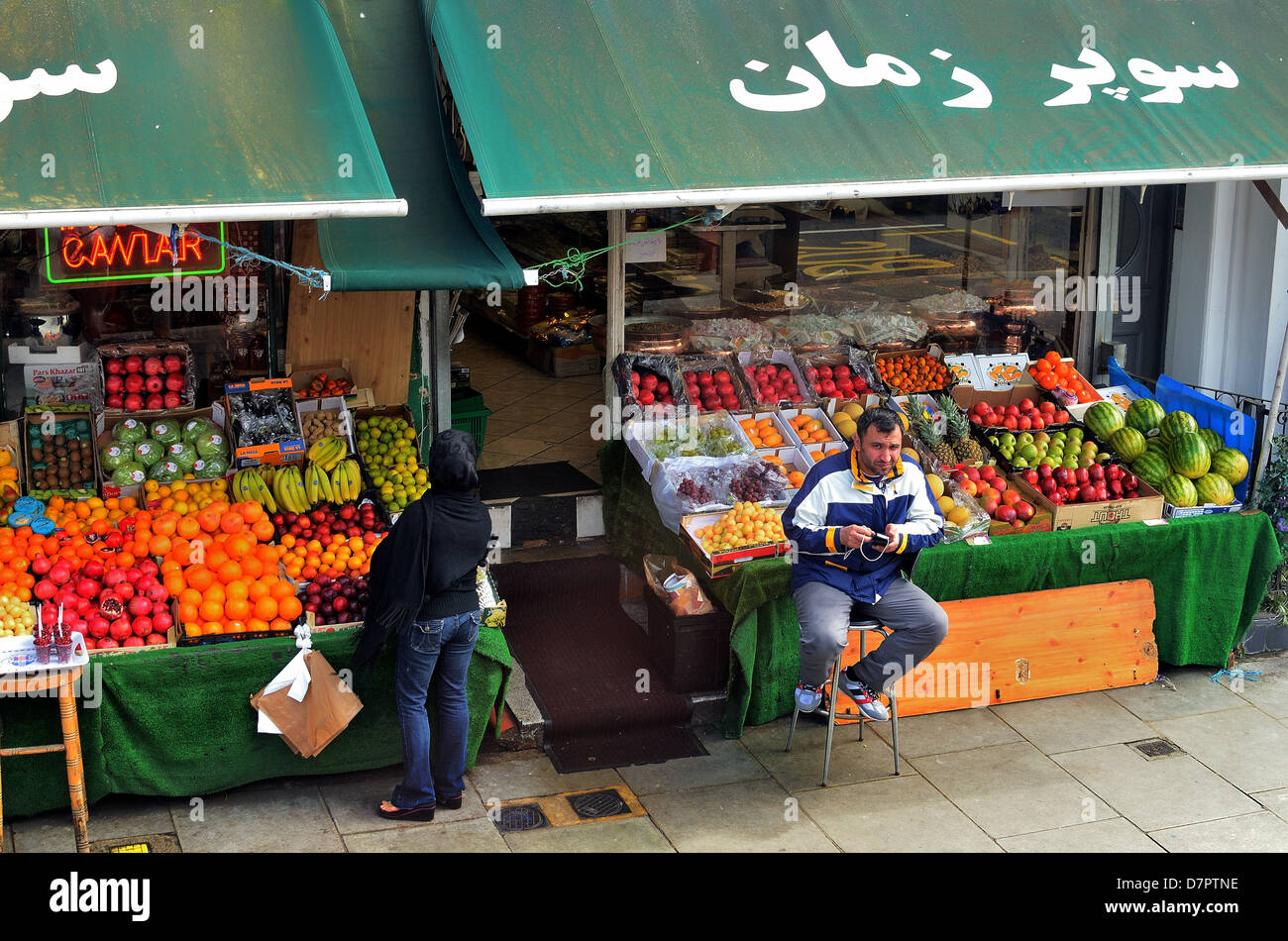 Elevated view of greengrocers shop display Stock Photo - Alamy