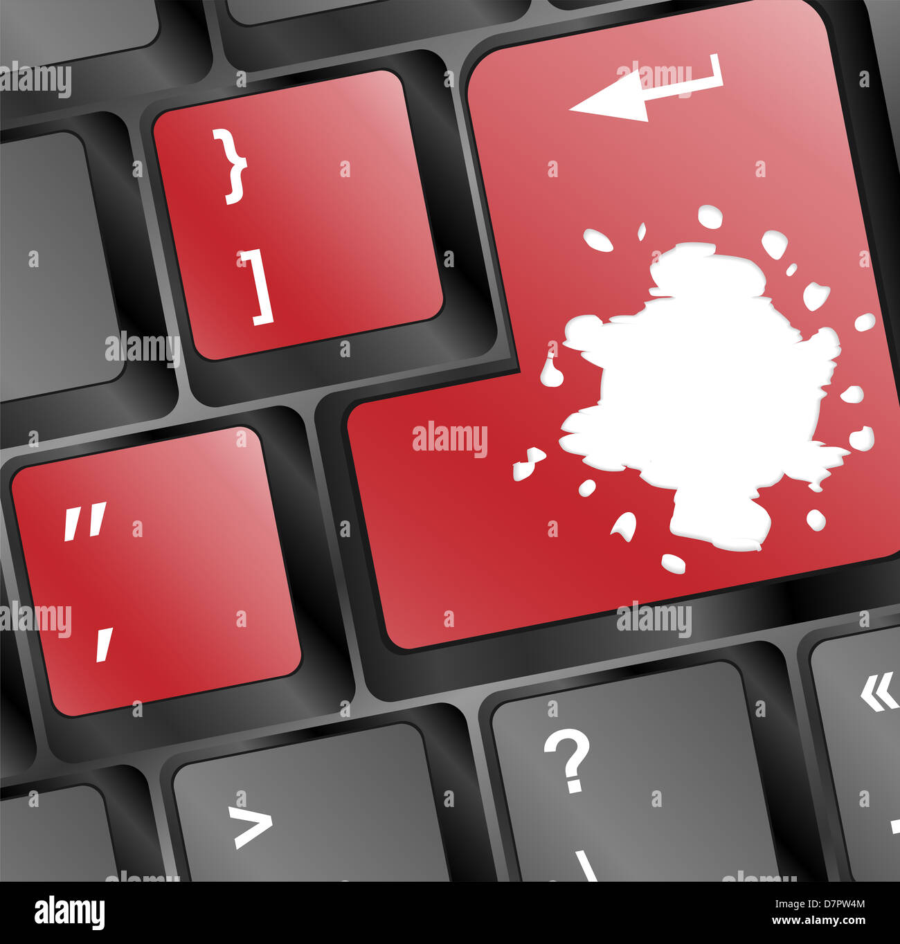 Computer keyboard with red colored enter key and blots Stock Photo - Alamy