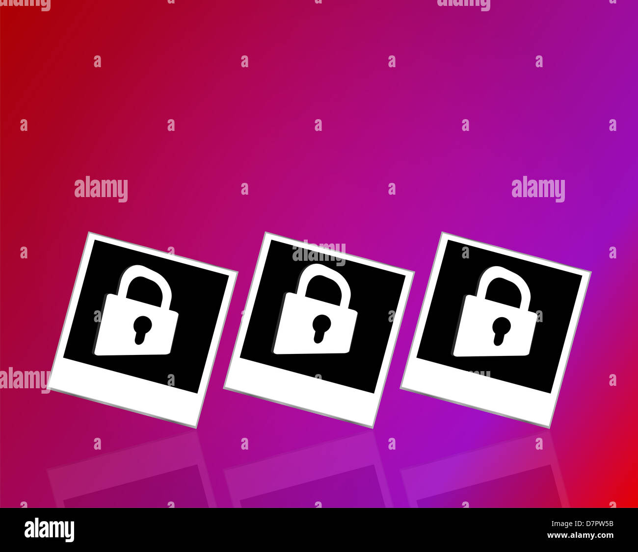 Set of empty photos and padlock on abstract white background Stock ...