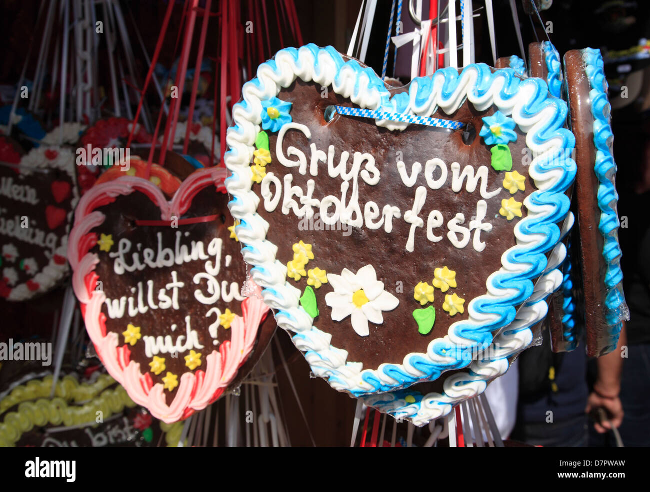Oktoberfest, traditional gingerbread hearts, Munich, Bavaria, Germany ...