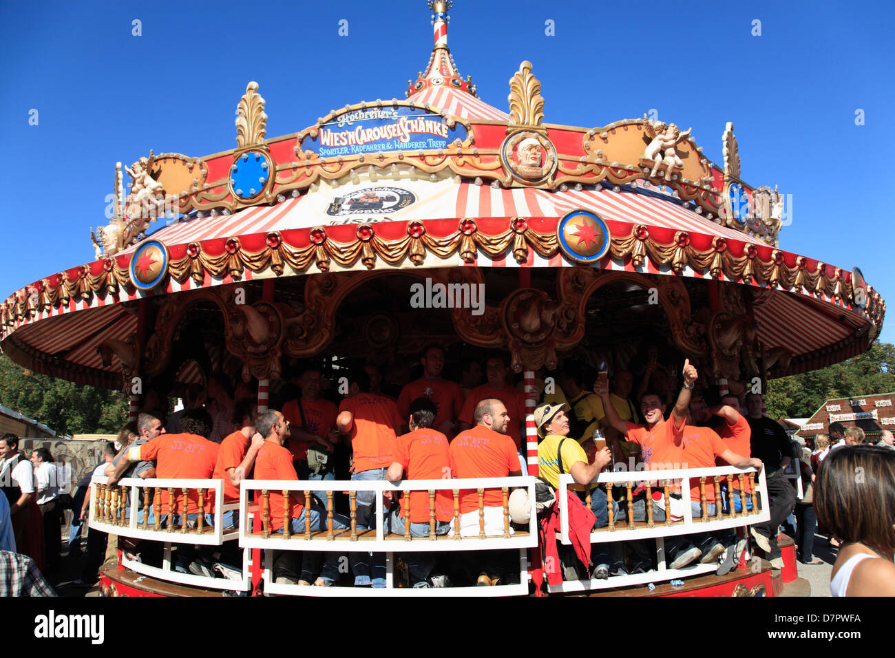 Oktoberfest, traditional drinking Carousel at Theresienwiese, Munich ...