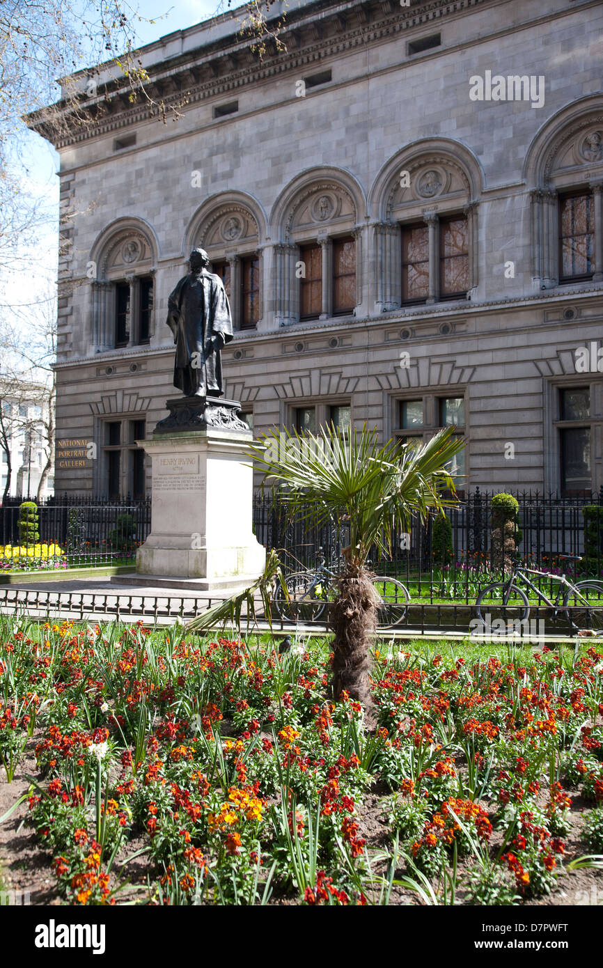 National Portrait Gallery gardens showing the statue of Henry Irving ...