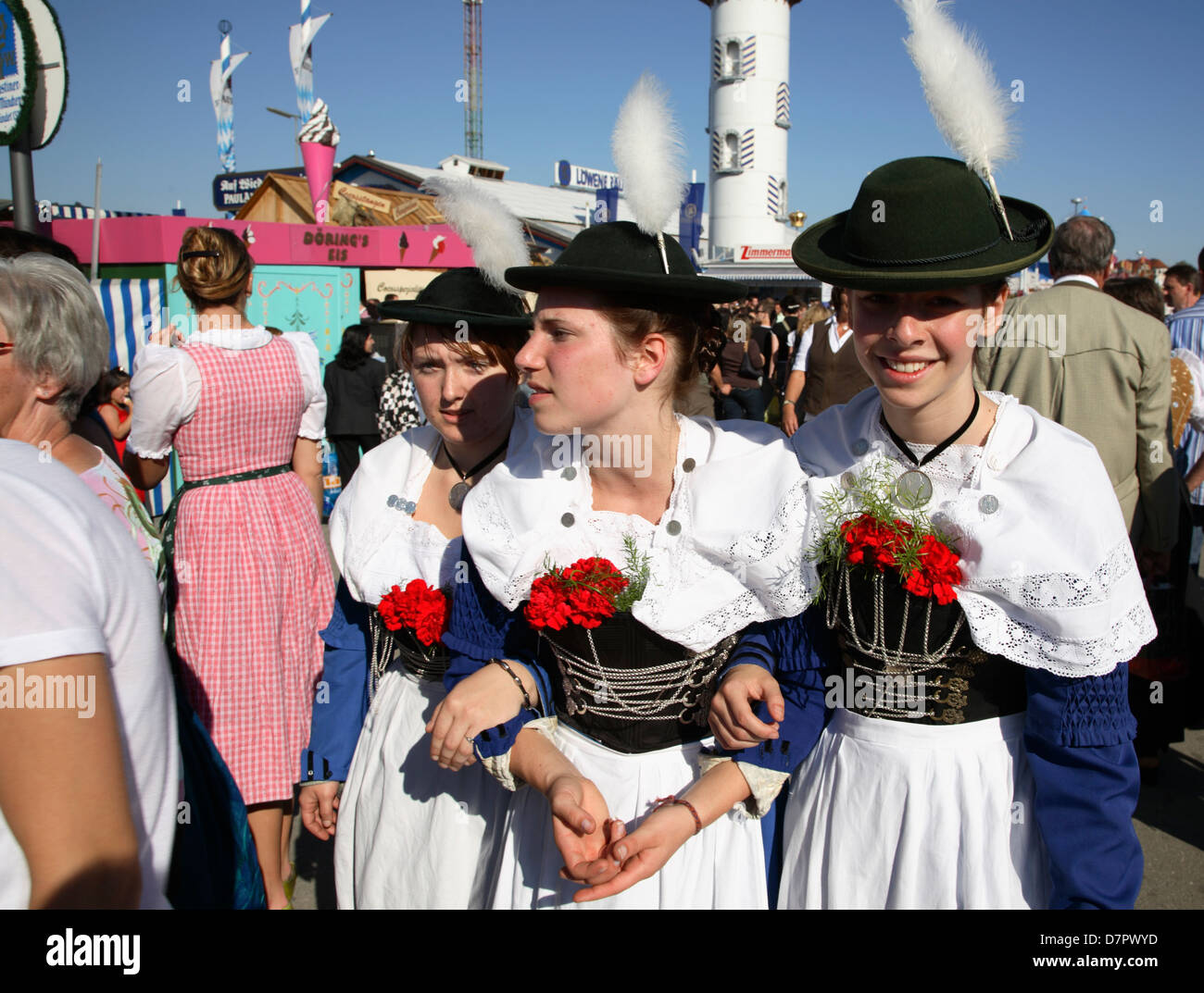 Oktoberfest, women in traditional dirndl, Munich, Bavaria, Germany ...