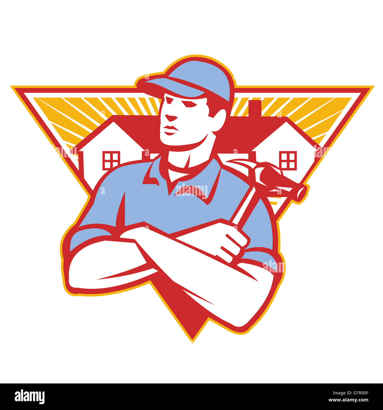 Illustration of a builder construction worker with hammer arms crossed ...