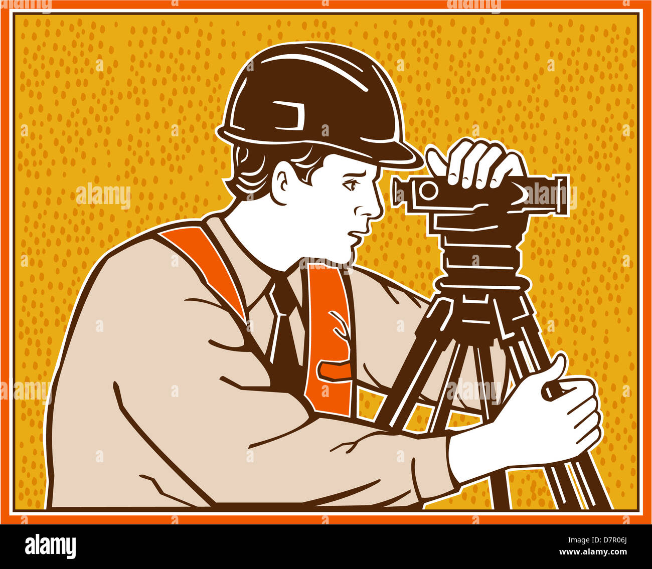 Illustration of a surveyor geodetic engineer with instrument surveying ...