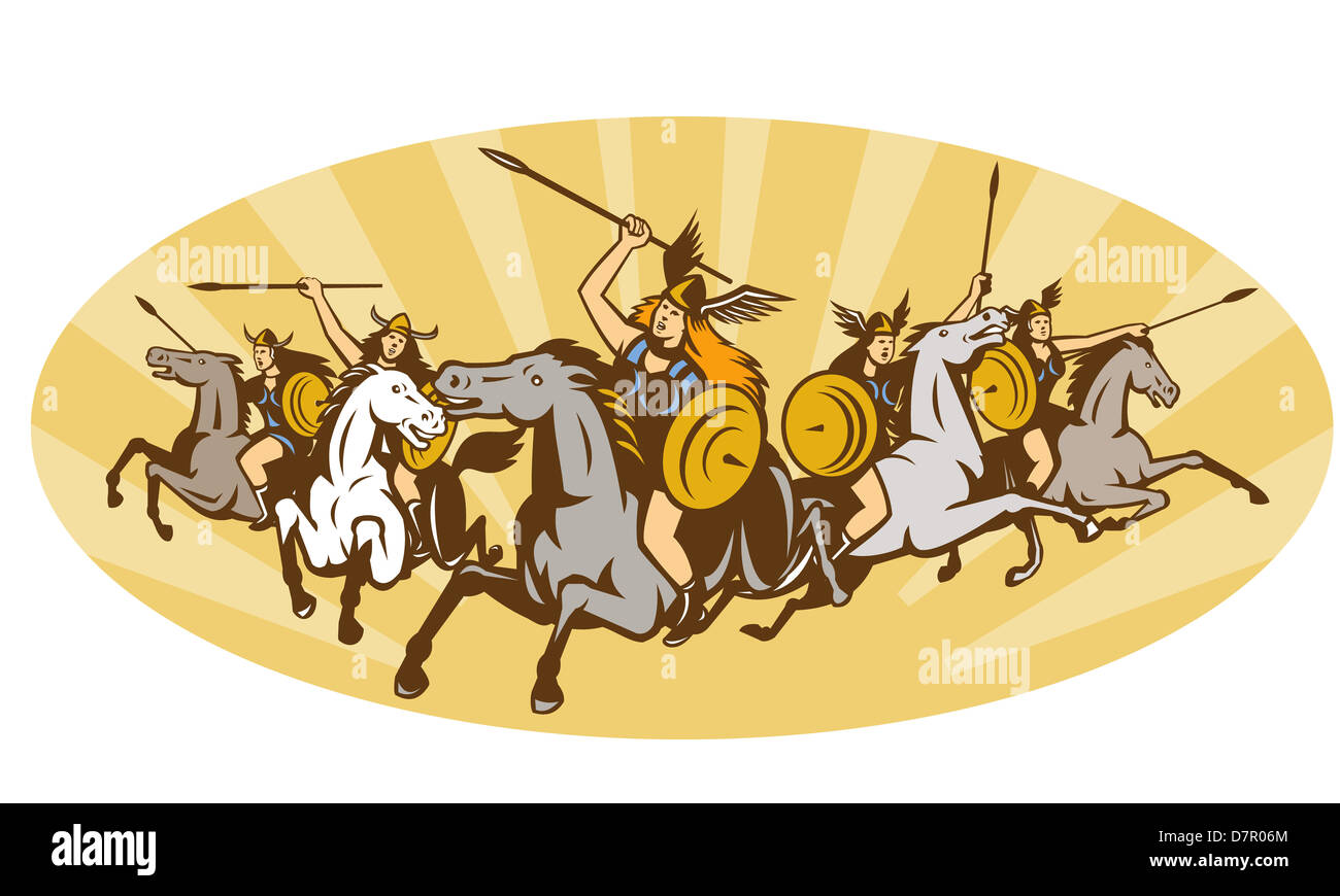 Illustration of valkyrie of Norse mythology female rider warriors ...