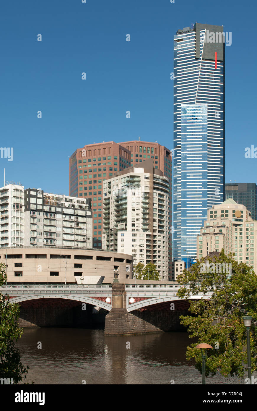 Office block tower skyscraper building architecture urban trees blue ...